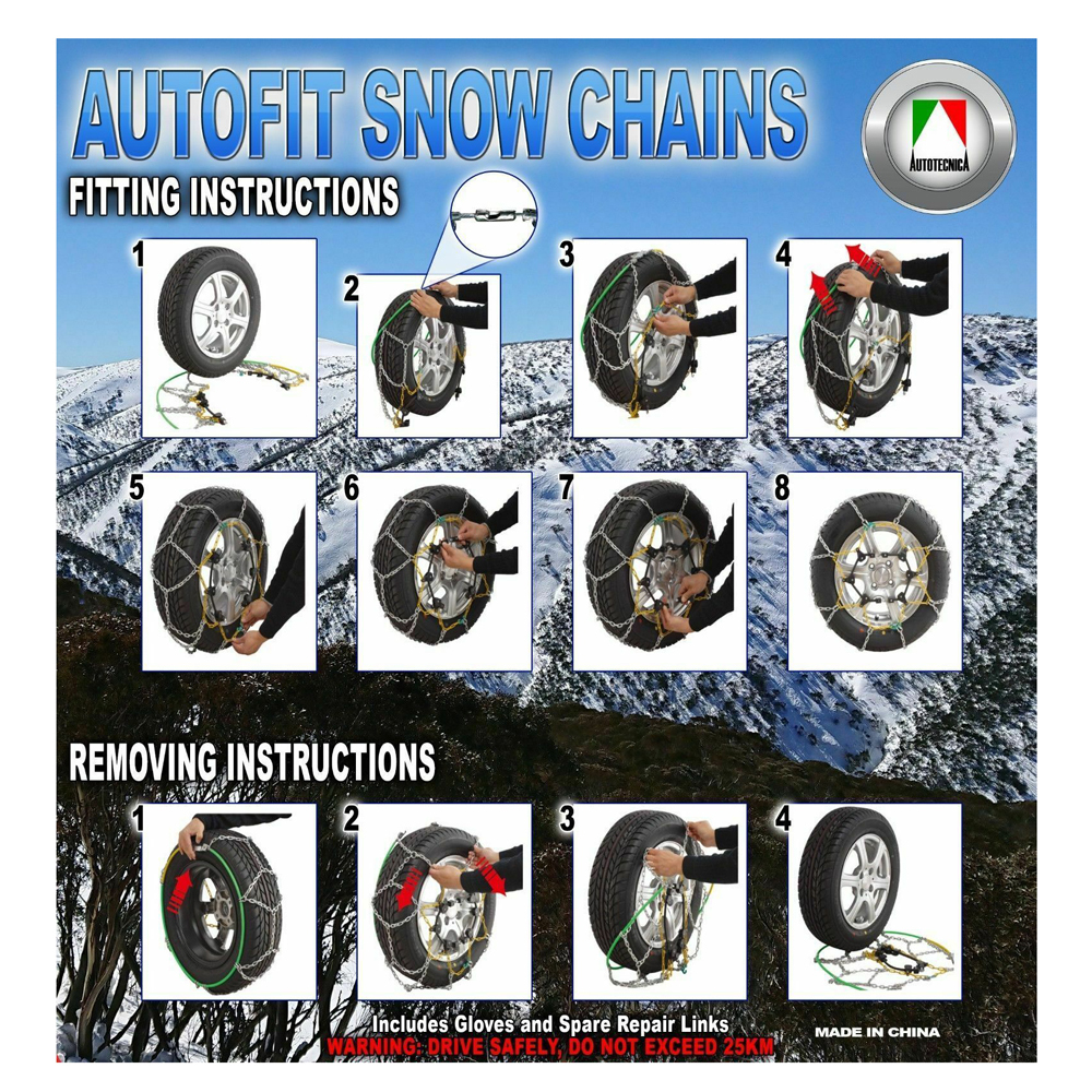 Autotecnica Snow Chain Kit for 4x4 4WD 16in 17in 18in 20in 21in 22in ...
