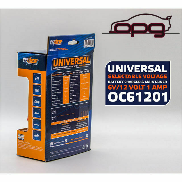 OzCharge 6/12 Volt 1 Amp Battery Charger Trickle Maintainer for Harley ...