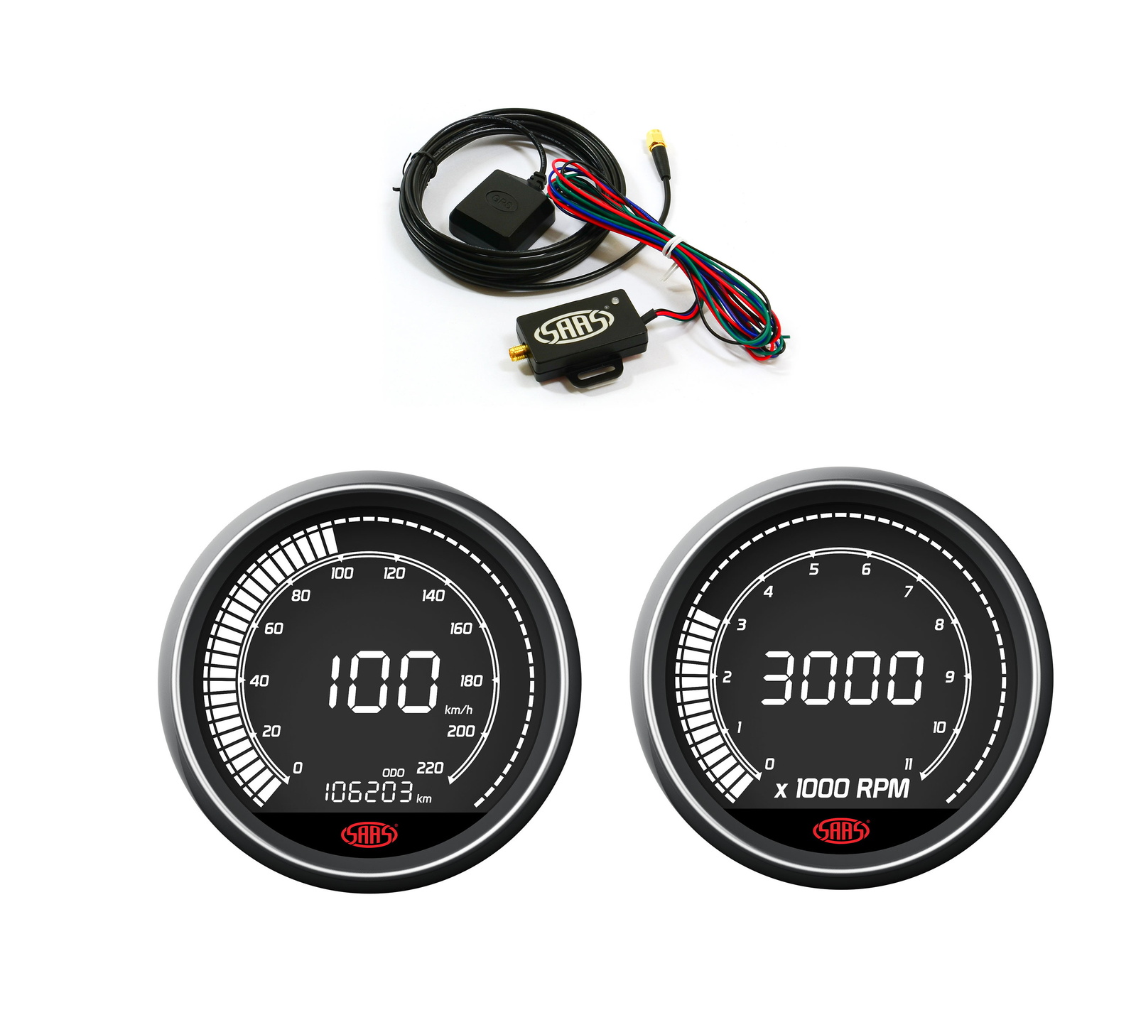 SAAS Speedometer / Tacho Tachometer 0 - 220 Kph 3 1/2 Indash Digital Series
