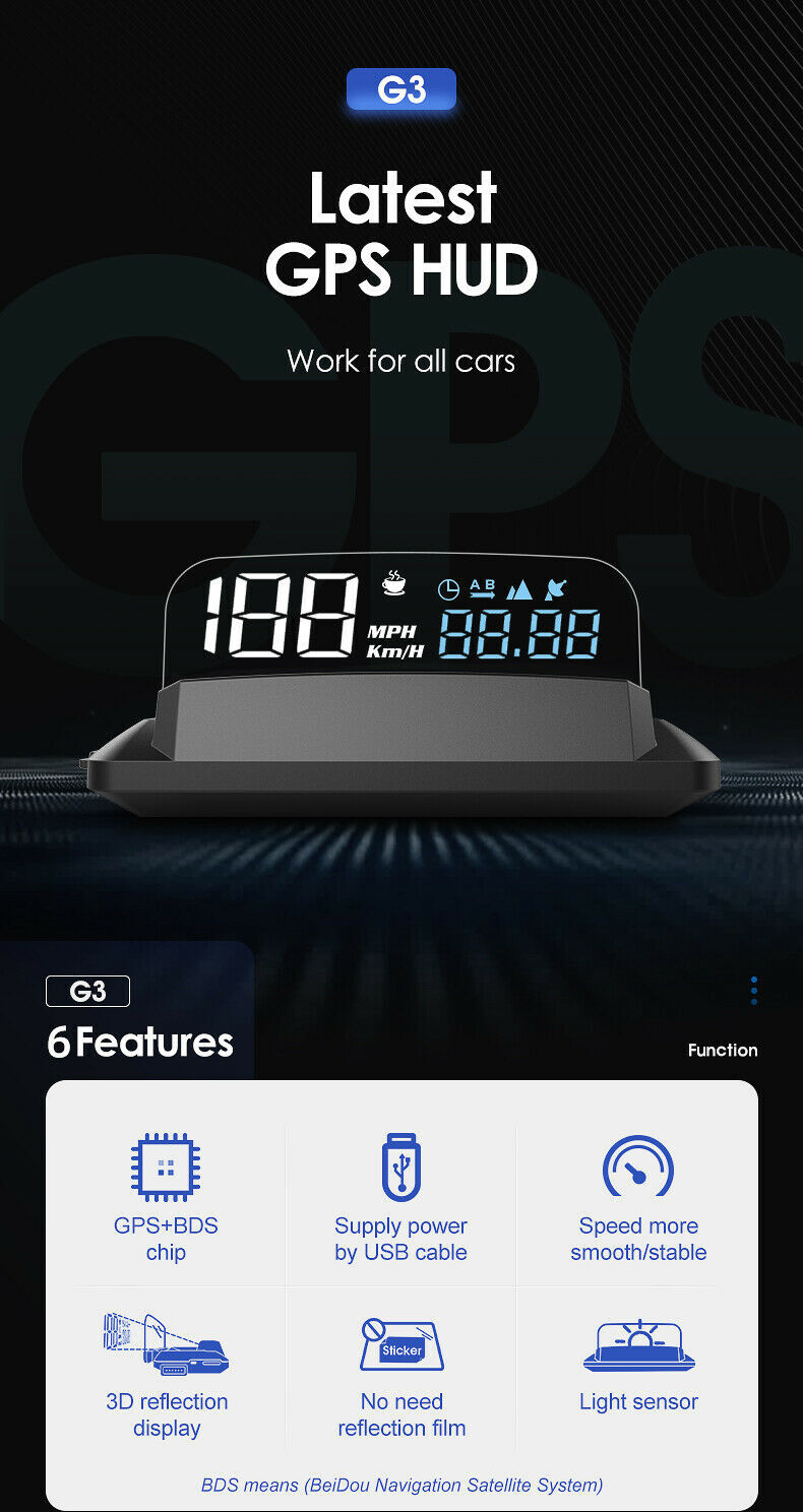 G3 GPS Heads Up Display Car HUD with Reflection Screen - Speedo ...