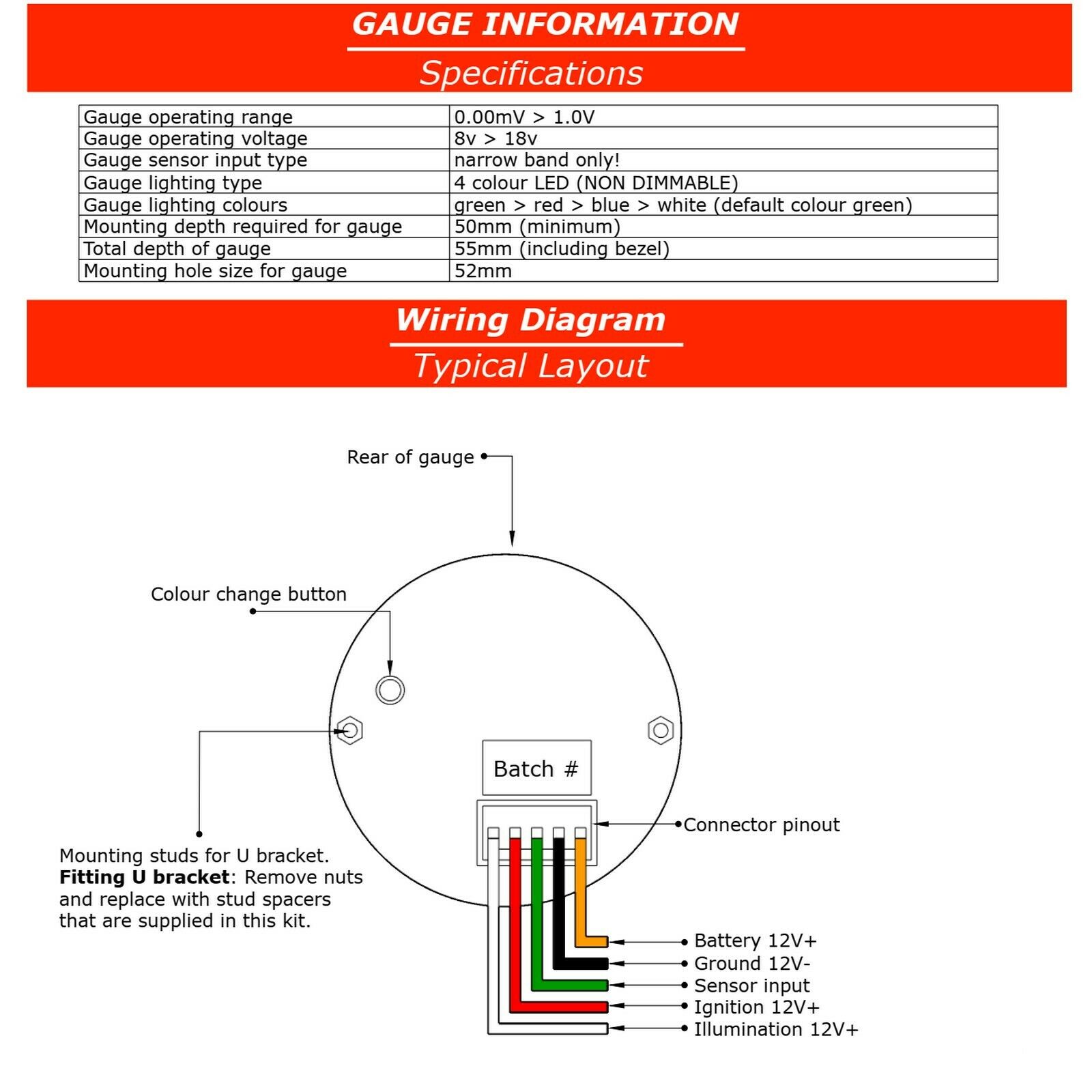 Genuine SAAS SG-AF52B SG41019 Muscle Series Air Fuel Ratio Gauge 52mm ...